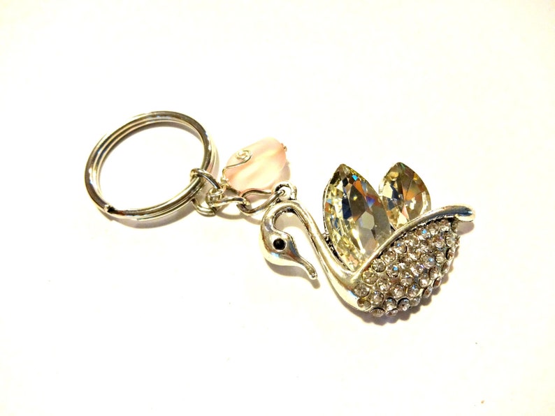 Swan Keychain Sea Glass Key Chain Crystal Prism Pink Sea - Etsy