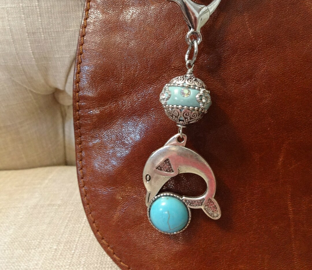 Turquoise Dolphin Purse Charm, Dolphin Handbag Charm, Zipper Pull ...