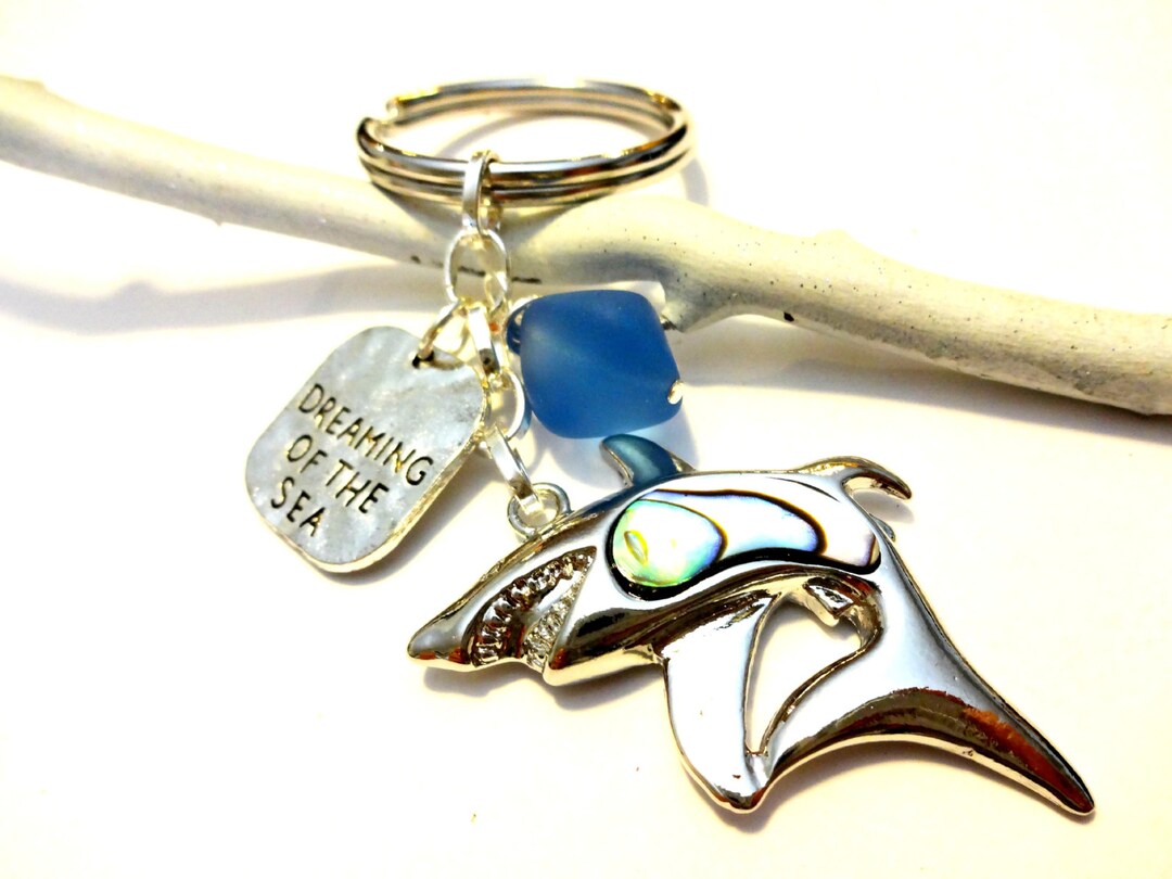 Shark Keychain, Shark Week Key Chain, Shell and Sea Glass Key Chain ...