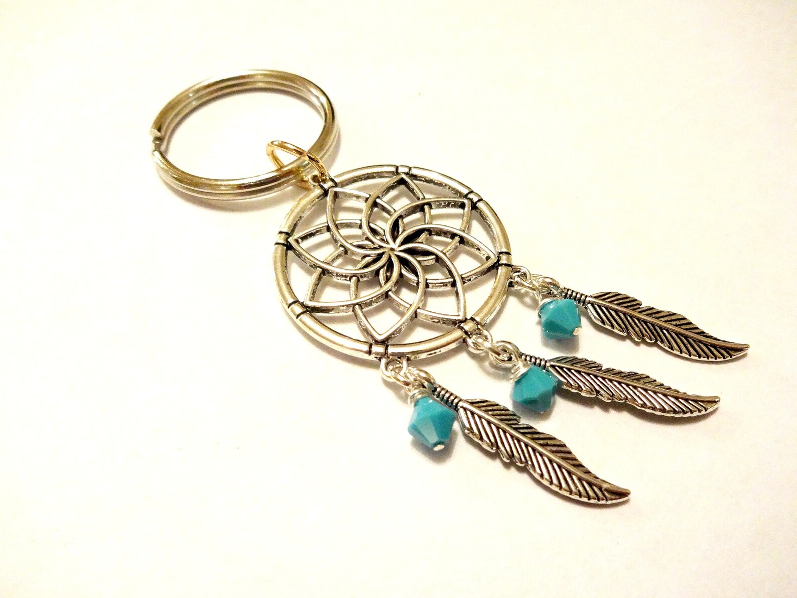 Dream Catcher Keychain With Turquoise Swarovski Crystal Beads - Etsy