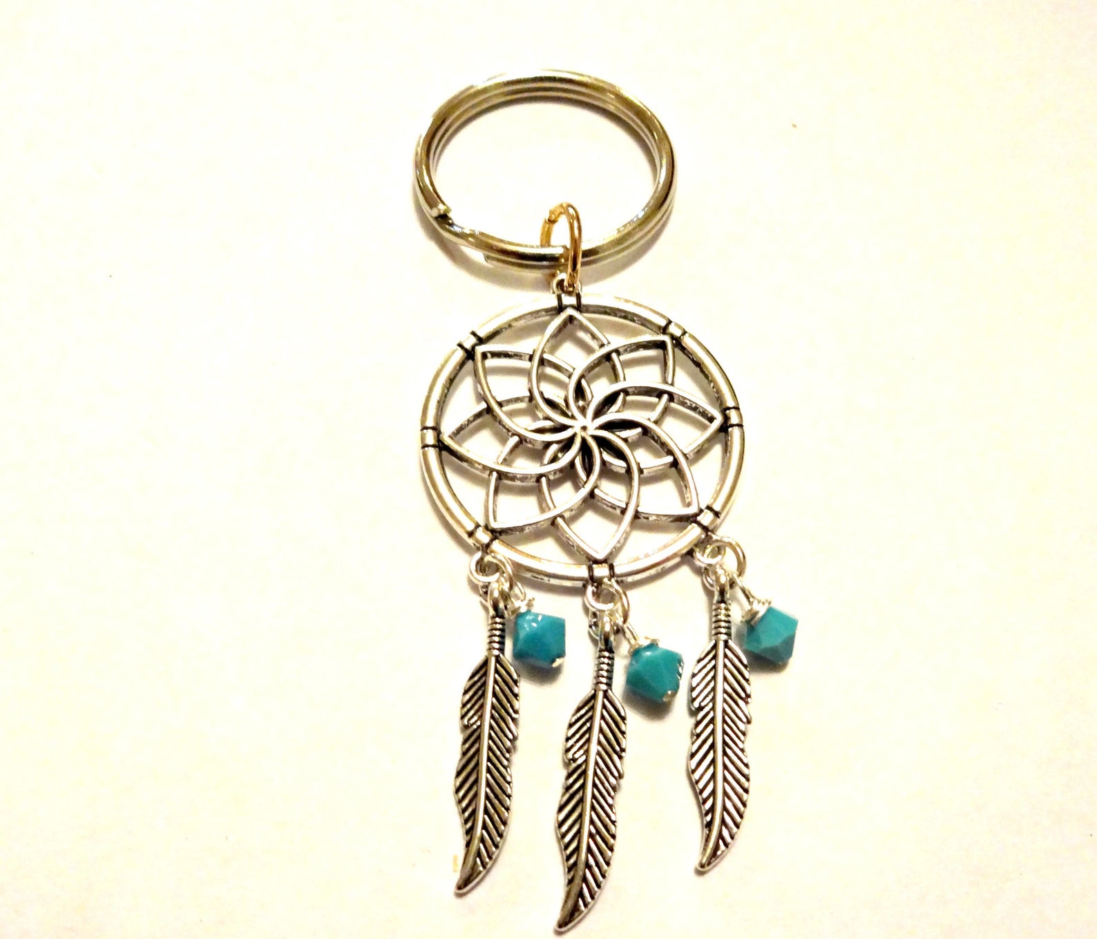 Dream Catcher Keychain With Turquoise Swarovski Crystal Beads - Etsy