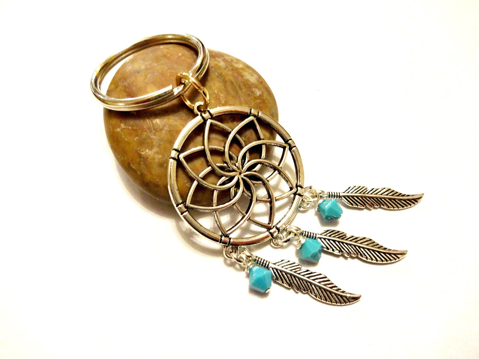 Dream Catcher Keychain With Turquoise Swarovski Crystal Beads - Etsy