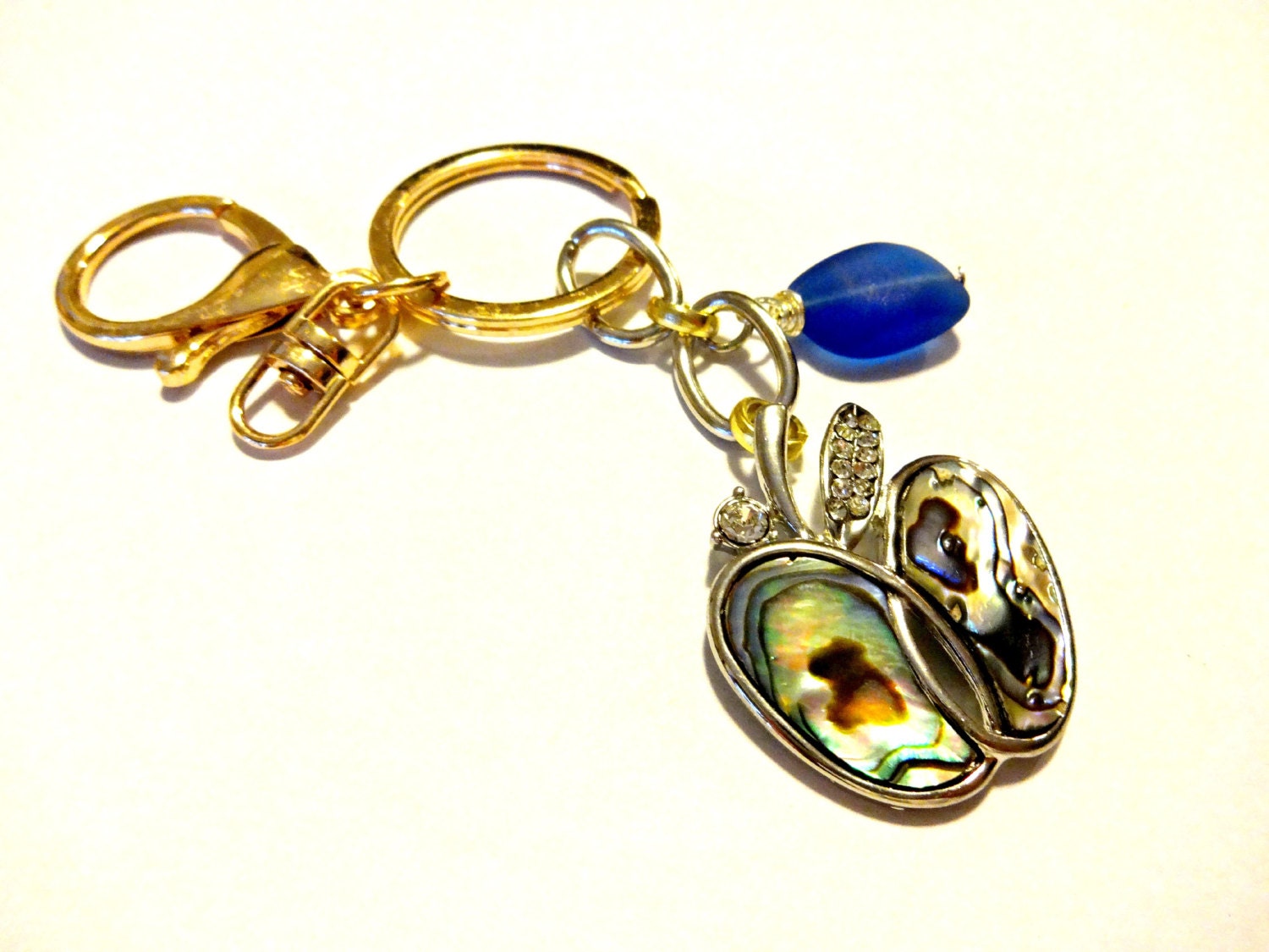Abalone Shell Keychain Cobalt Blue Sea Glass Keychain Gold - Etsy