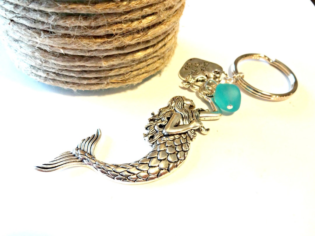 Mermaid Keychain, Aqua Sea Glass Key Chain, Dreaming of the Sea Charm ...