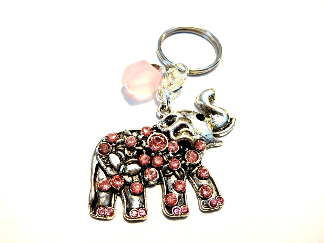 Pink Elephant Keychain, Rhinestone Elephant Pendant Good Luck Elephant ...