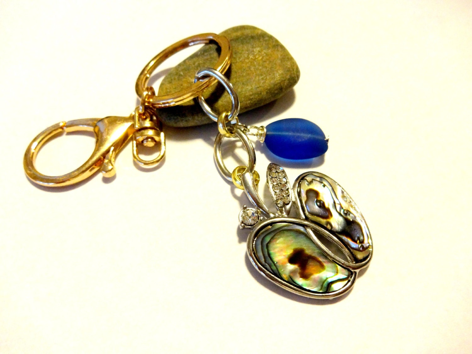 Abalone Shell Keychain Cobalt Blue Sea Glass Keychain Gold - Etsy