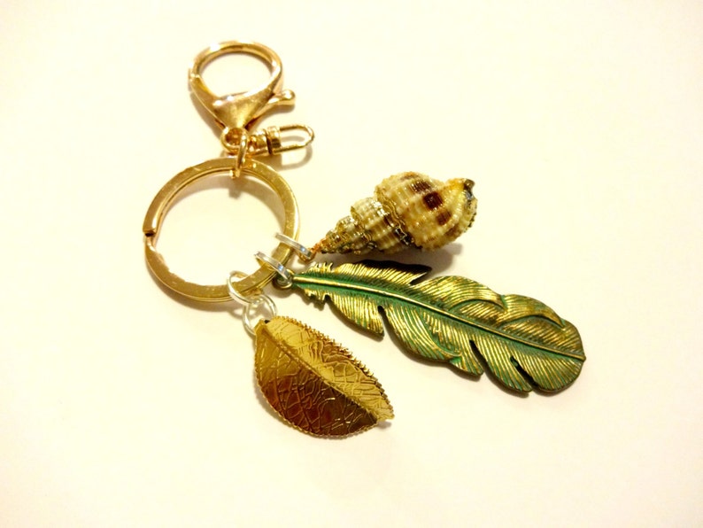 Sea Shell Keychain Gold Leaf Charm Keychain Beach Keychain - Etsy