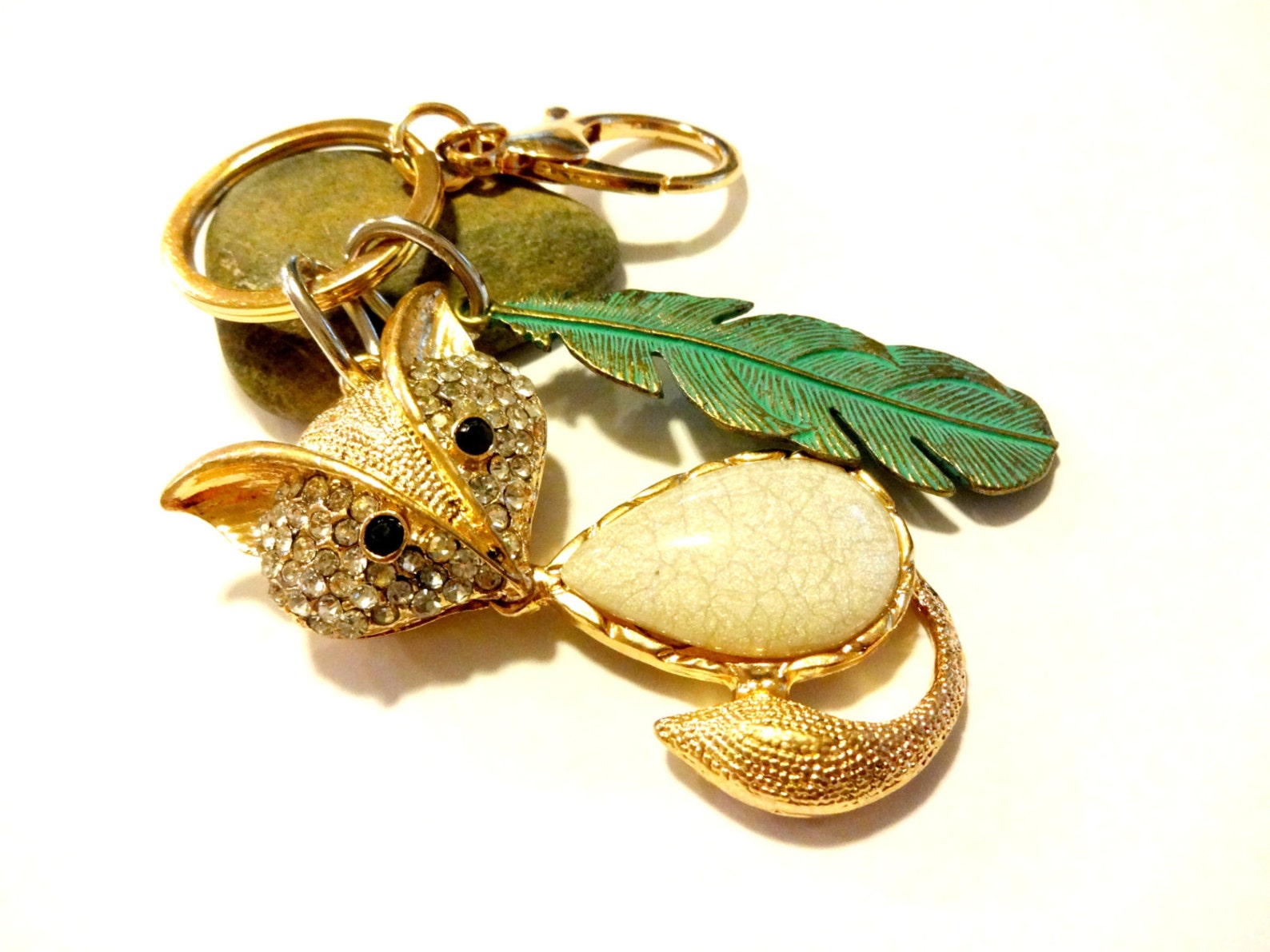 White Fox Keychain Fox Key Fob Rhinestone Key Chain Fox | Etsy