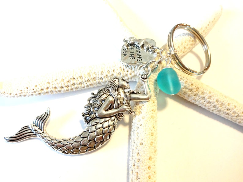 Mermaid Keychain Aqua Sea Glass Key Chain Dreaming of the - Etsy