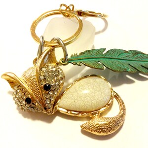 White Fox Keychain, Fox Key Fob, Rhinestone Key Chain, Fox Pendant ...