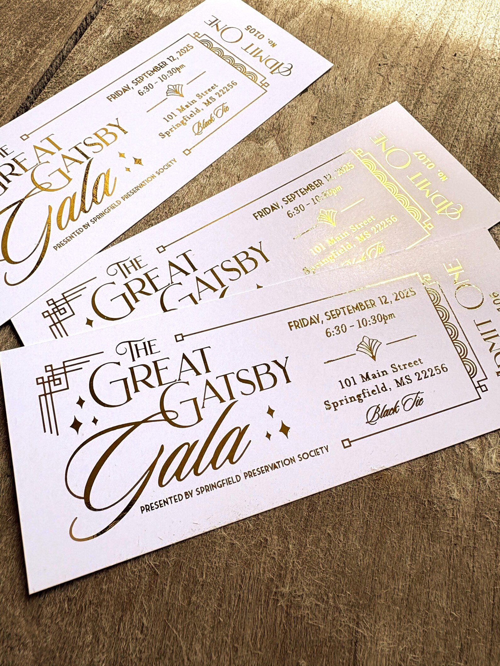 Gold Foil Great Gatsby Gala Tickets, Art Deco Event Entry Ticket, Bash ...