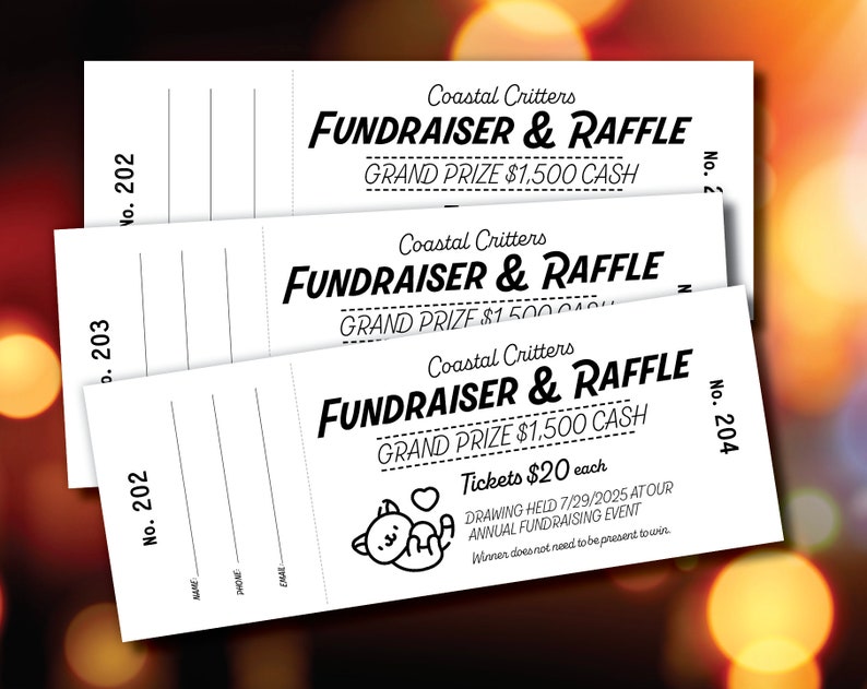 Custom Raffle Tickets, FREE Design Included, Gala Ticket Printing ...