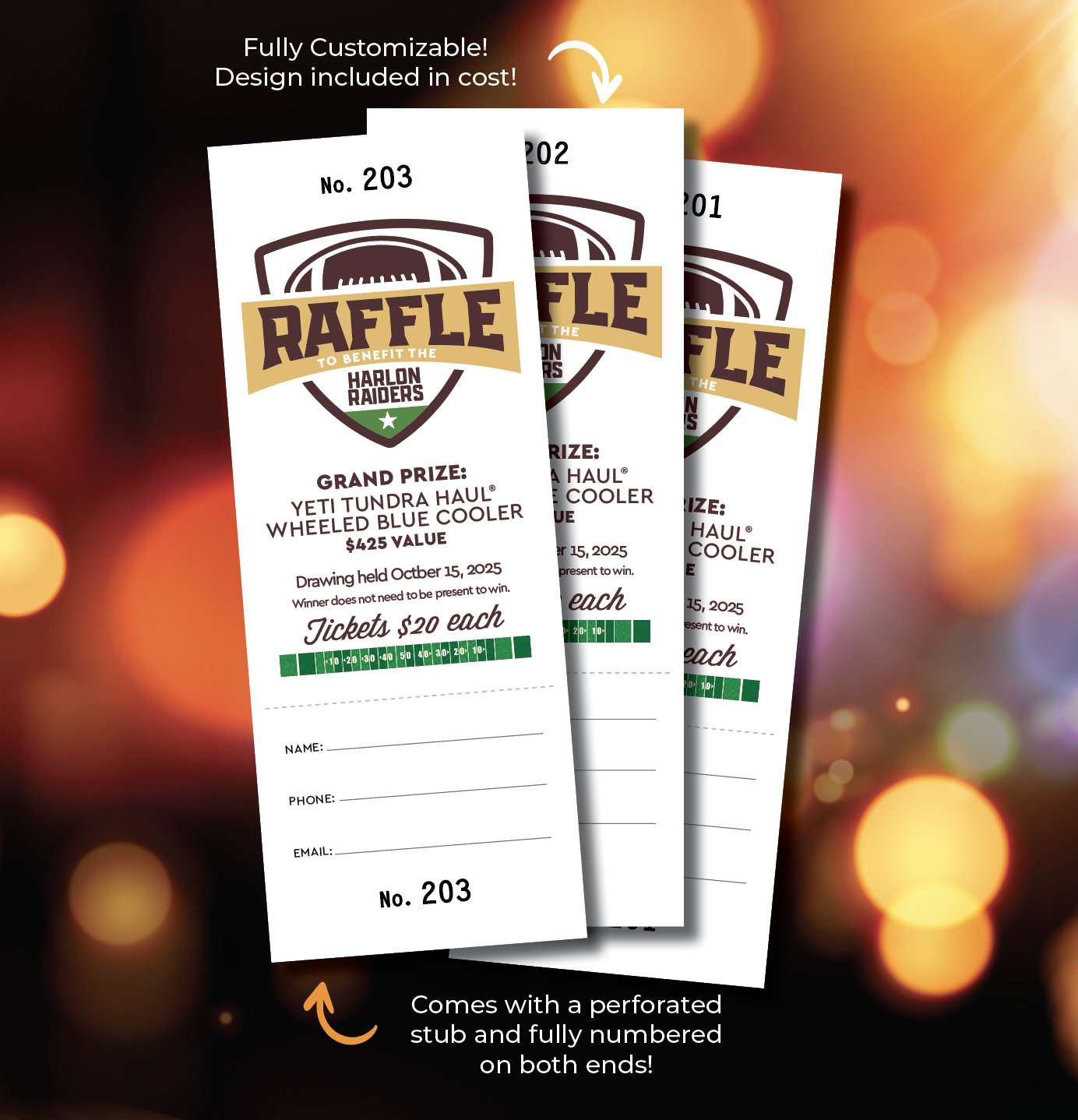 Custom Raffle Tickets, FREE Design Included, Gala Ticket Printing ...