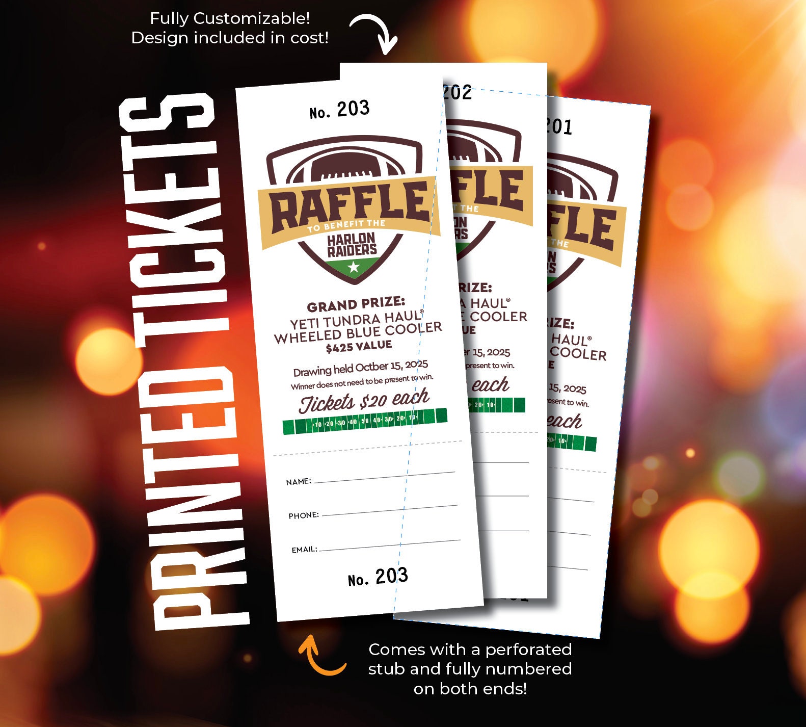Custom Raffle Tickets, FREE Design Included, Gala Ticket Printing ...