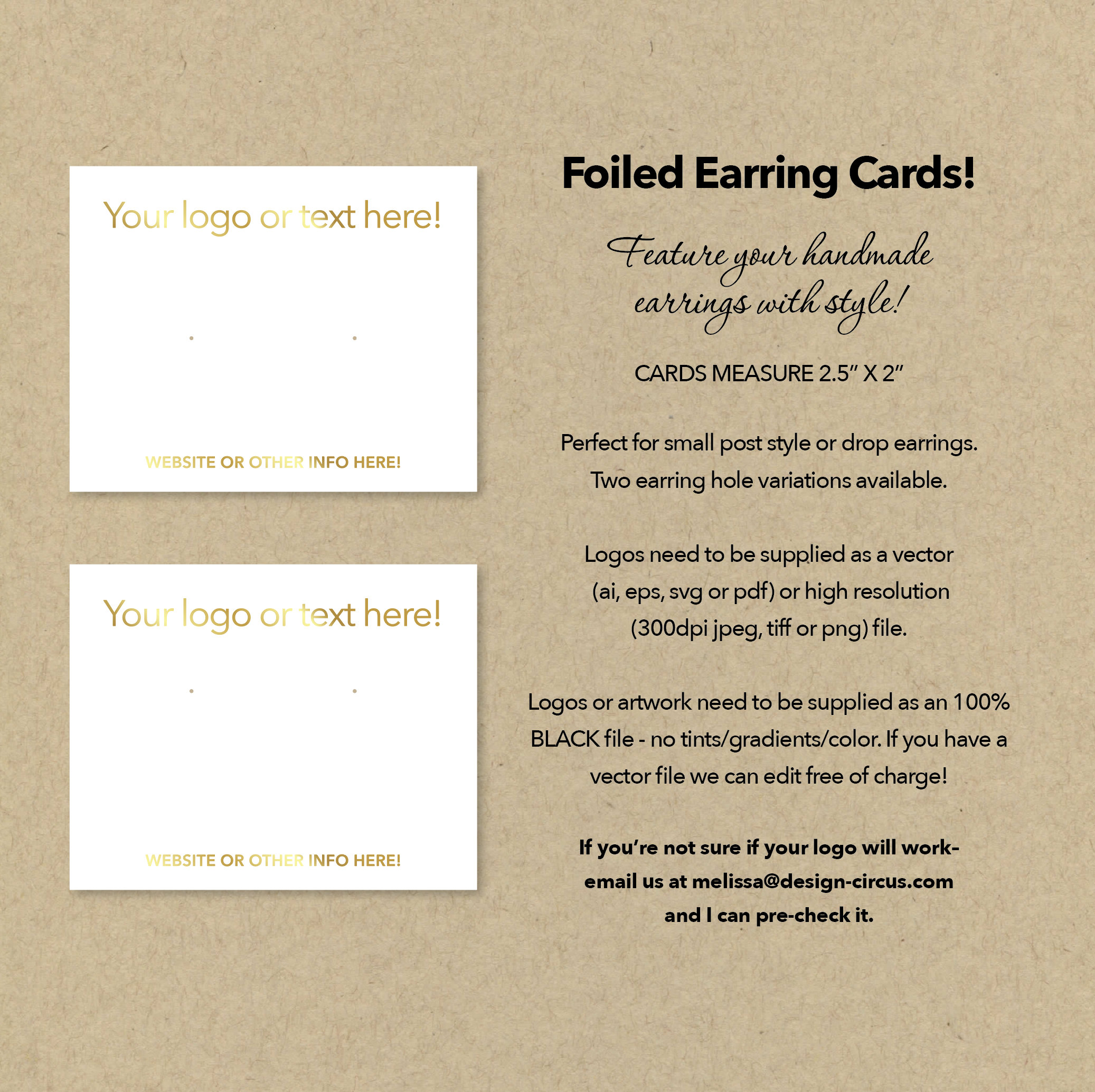 Logo Earring Cards , Custom Foil Jewelry Cards, Square Stud Earring ...