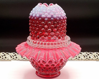 FENTON Fairy Light Raspberry 3 Piece Mint Ruffled Hobnail - Etsy