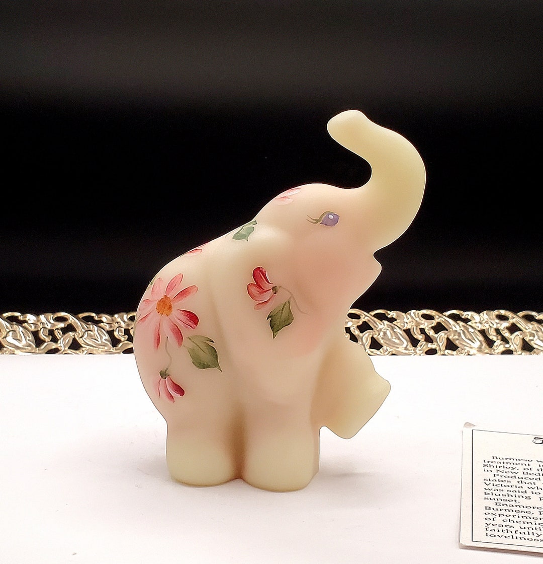 FENTON Glass Elephant Burmese Floral Design Elephant With Box - Etsy