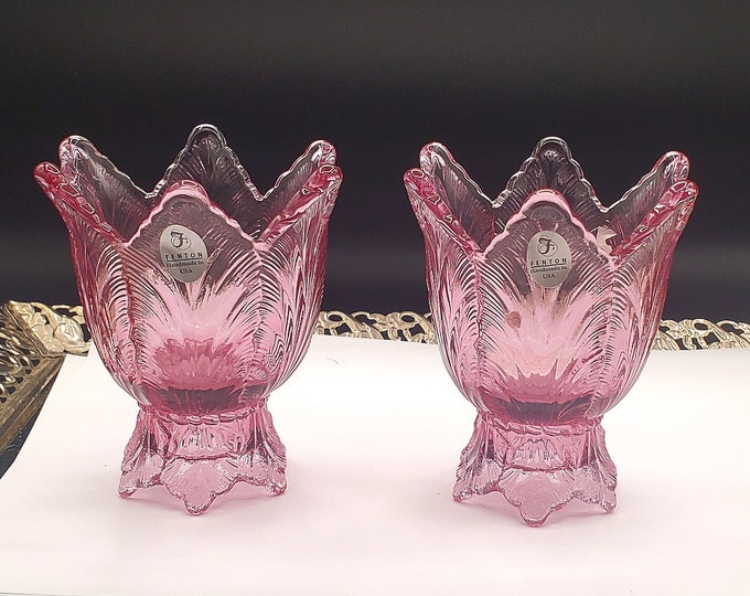 FENTON Glass Tulip Shaped Large Rose Colored Embossed Glass Votive ...