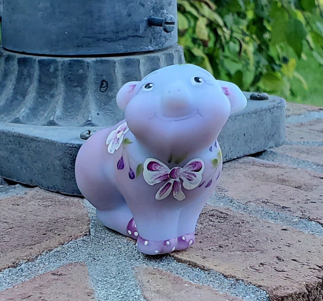 FENTON Glass Pig Lavender Burmese Purple With Bow and Poka Dots Hand ...