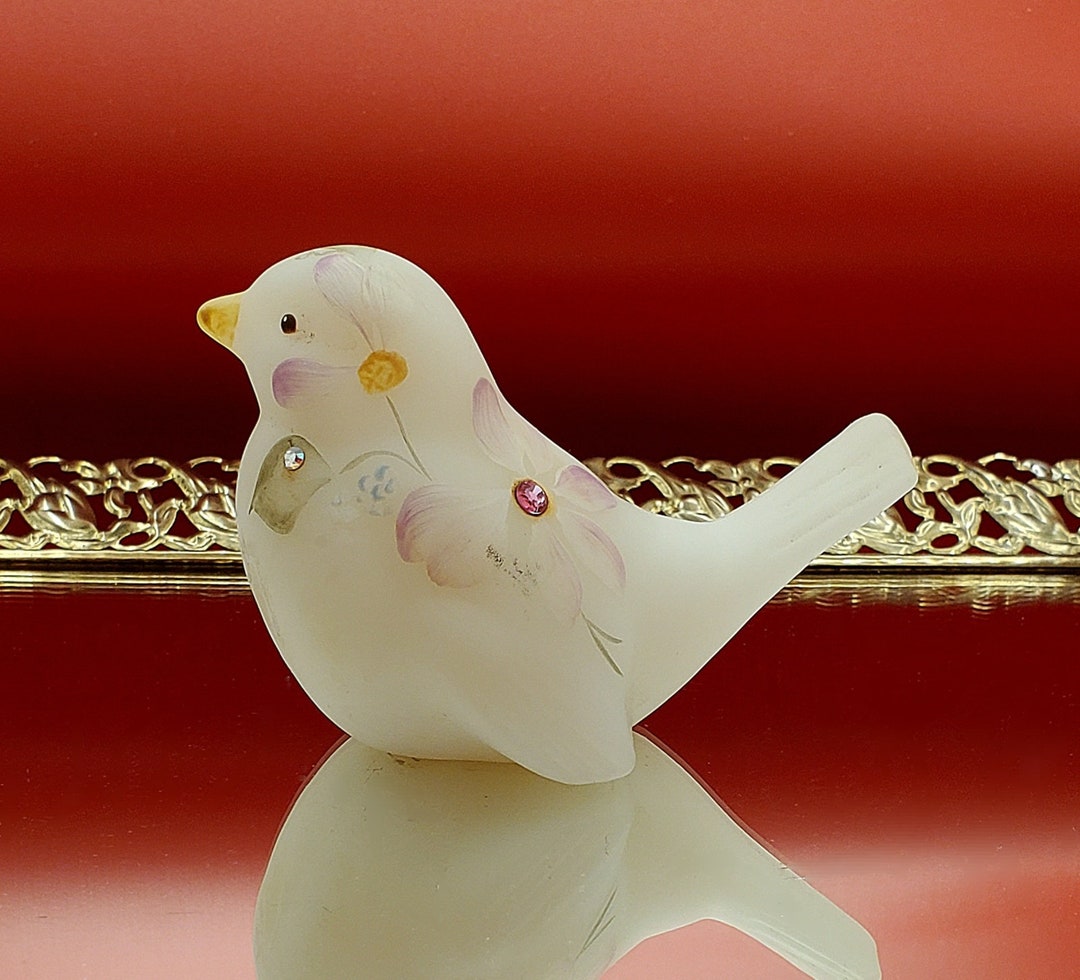 FENTON Glass Bird Songbird With Crystals Dew Drop Bird Hand Painted ...