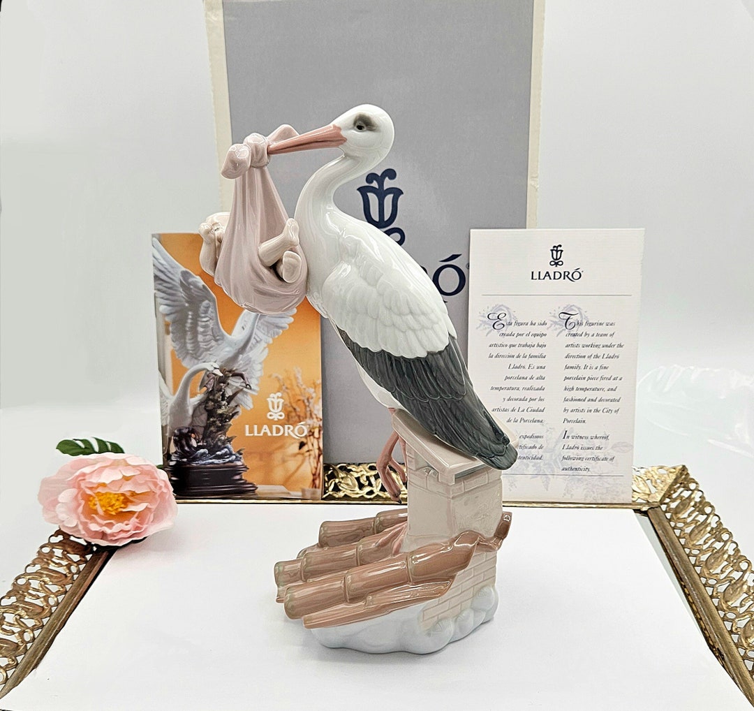 LLADRO New Arrival Stork With Pink Bundle of Joy Baby 6382 Absolutely ...