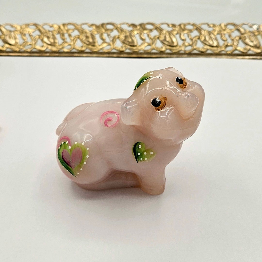 FENTON Pig Pink With Green Polka Dotted Hearts on Both Sides Hand ...