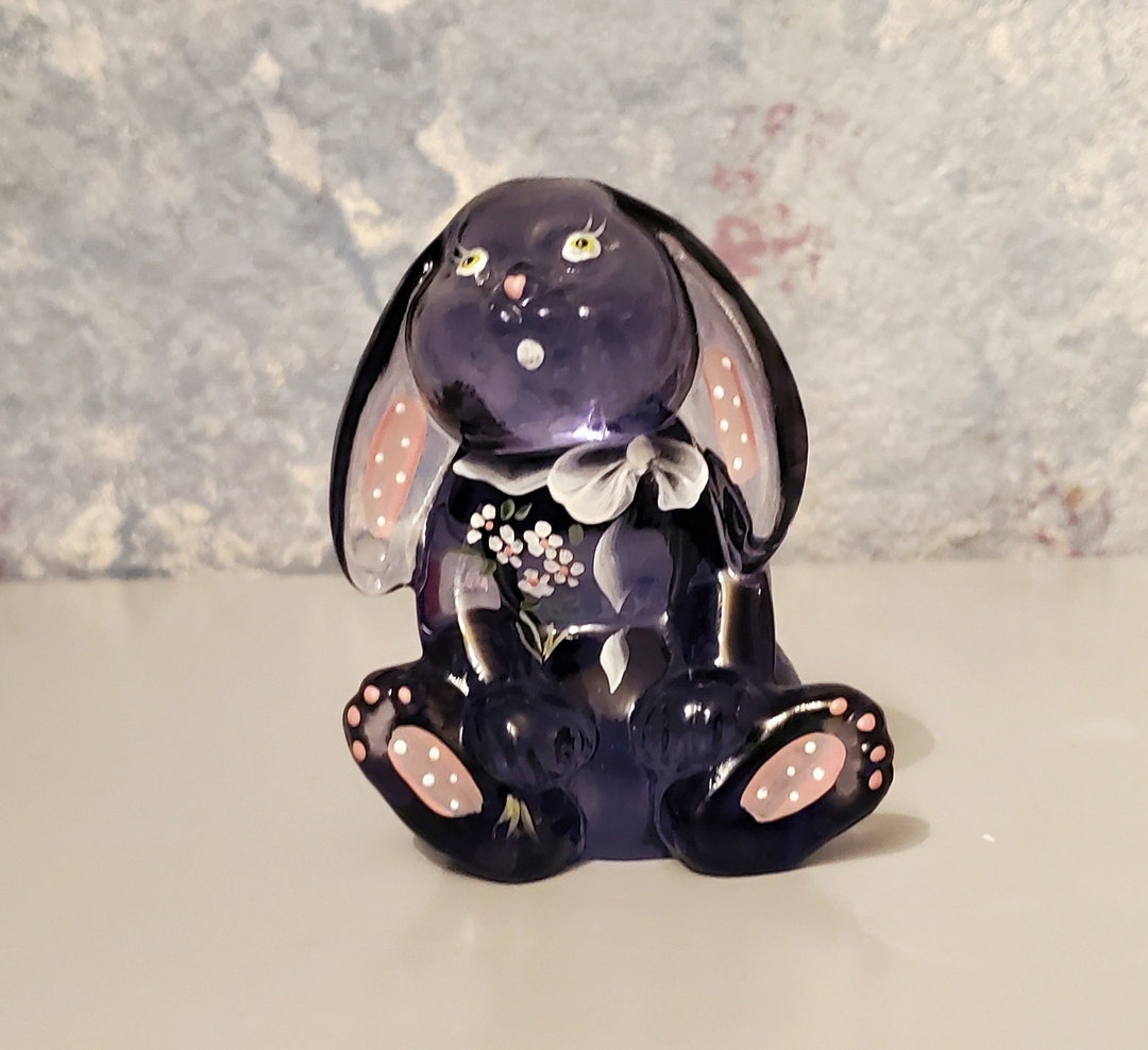 FENTON Glass Bunny Rabbit Floppy Eared Hand Painted Pink Polka Dot ...