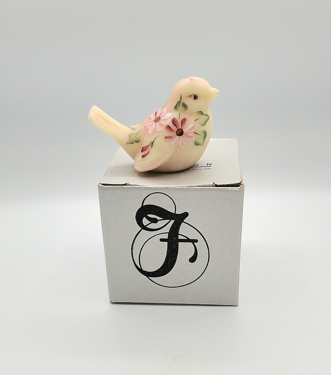 FENTON Glass Bird Burmese Spring Time Hand Painted Floral UV Reactive ...