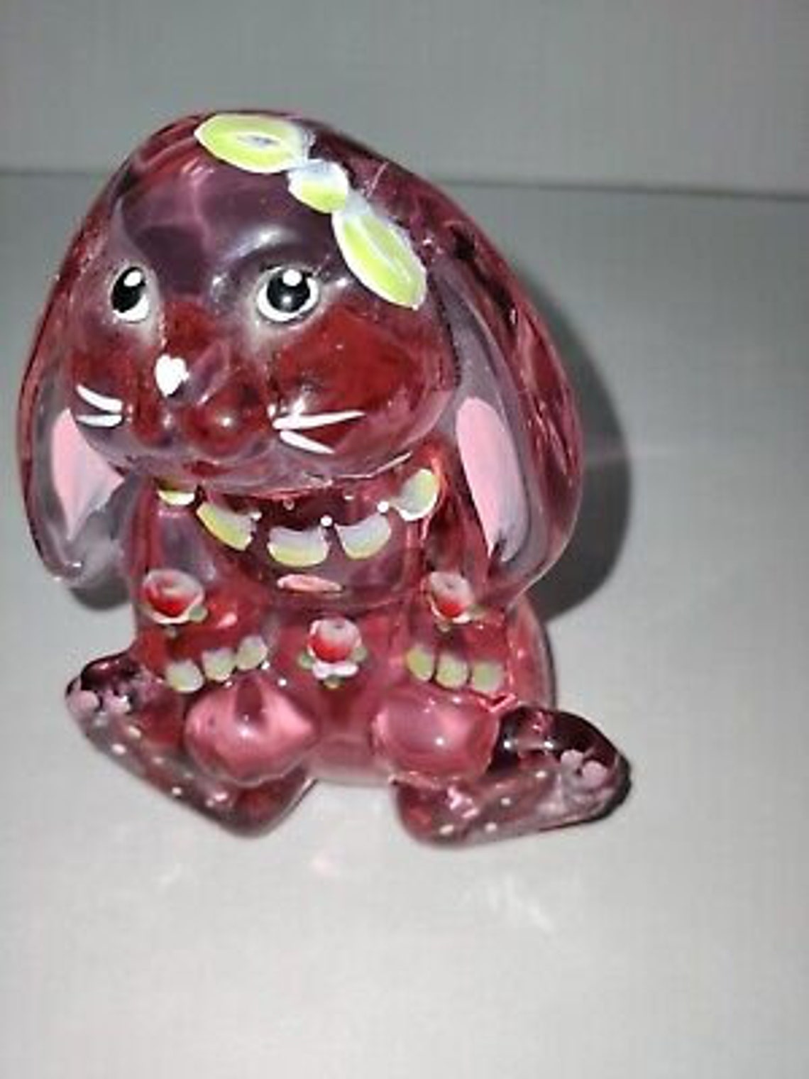 FENTON Glass Bunny Rabbit Floppy Eared Springtime Rose Colored - Etsy