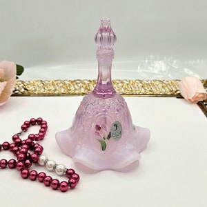 FENTON Glass Bell Pink Iridescent With Ovals Hand Painted Signed by ...