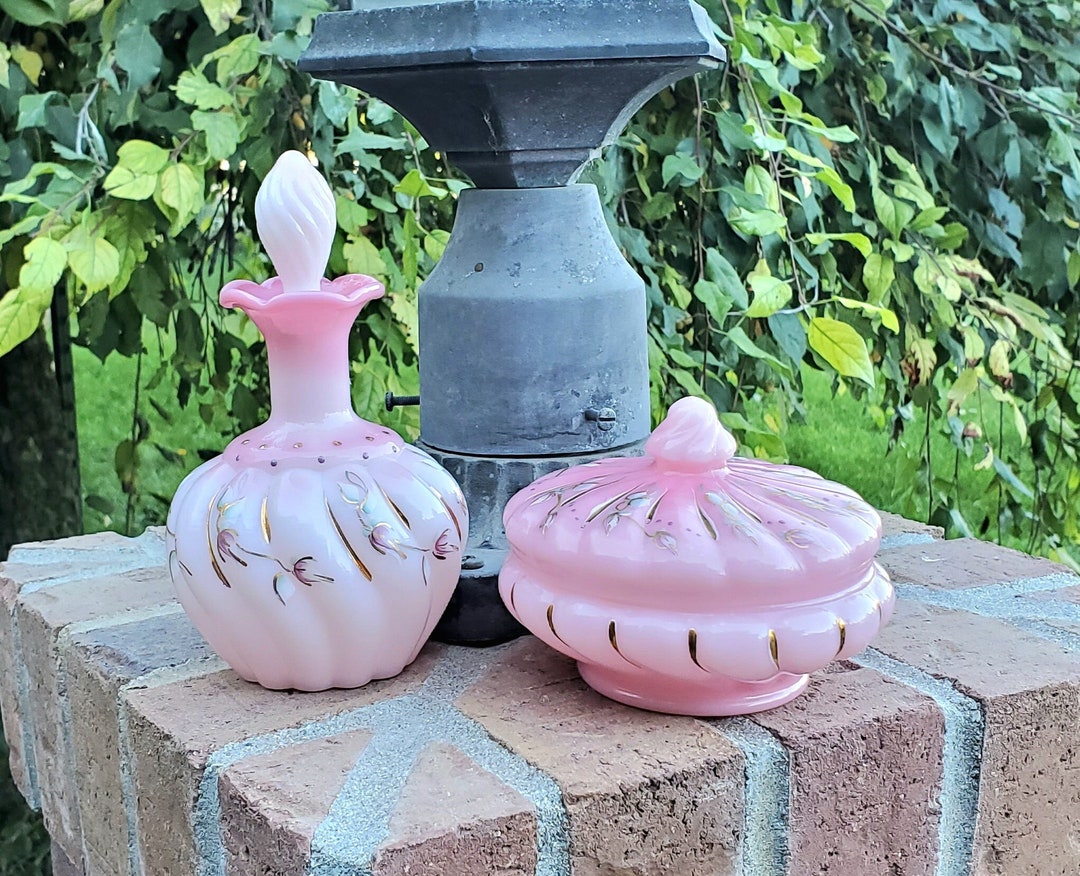 FENTON Glass Perfume Bottle and Powder Box With Signed and - Etsy
