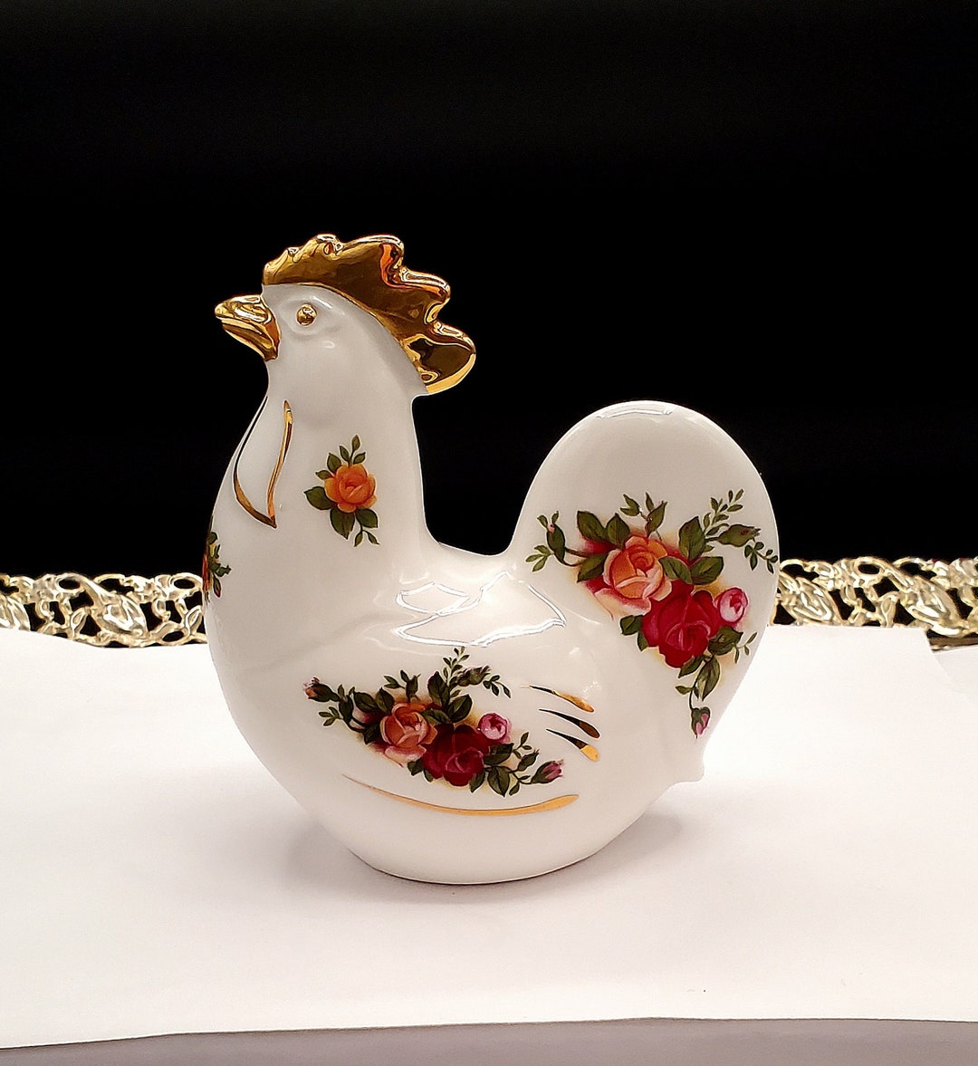 Royal Albert Old Country Roses Rooster Gold Trim Beautiful Floral Fine ...