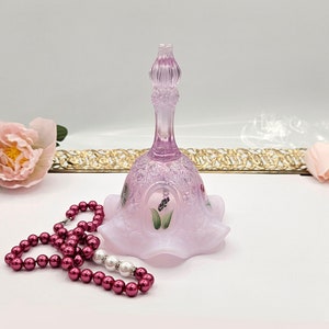 FENTON Glass Bell Pink Iridescent With Ovals Hand Painted Signed by ...