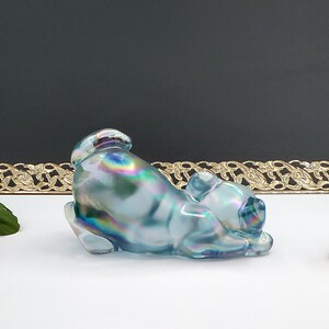 FENTON Cat Beautiful Light Blue Iridescent Crouching Playful Kitty Hand ...