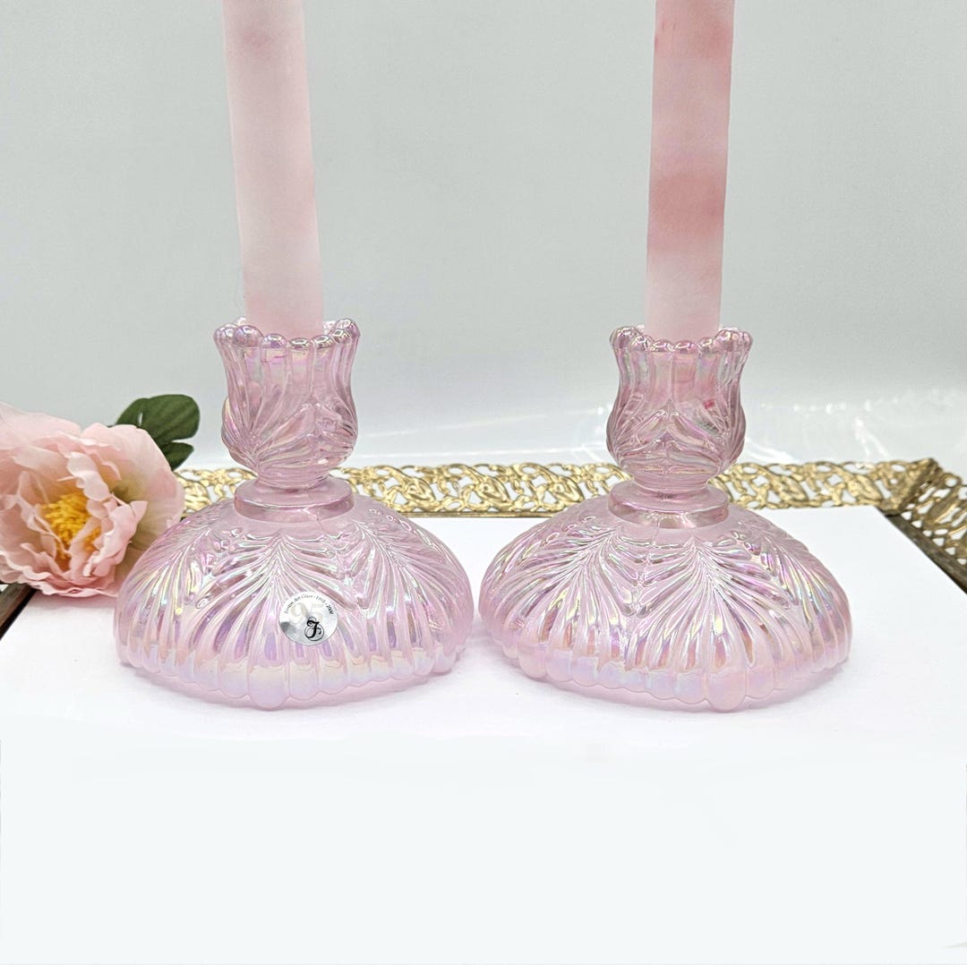 Fenton Candle Holders Petal Pink Opalescent Tulip Top Large Pair ...