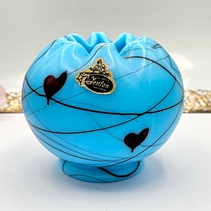 FENTON Robert Barber Pinched Rose Style Bicentennial 1976 Turquoise ...