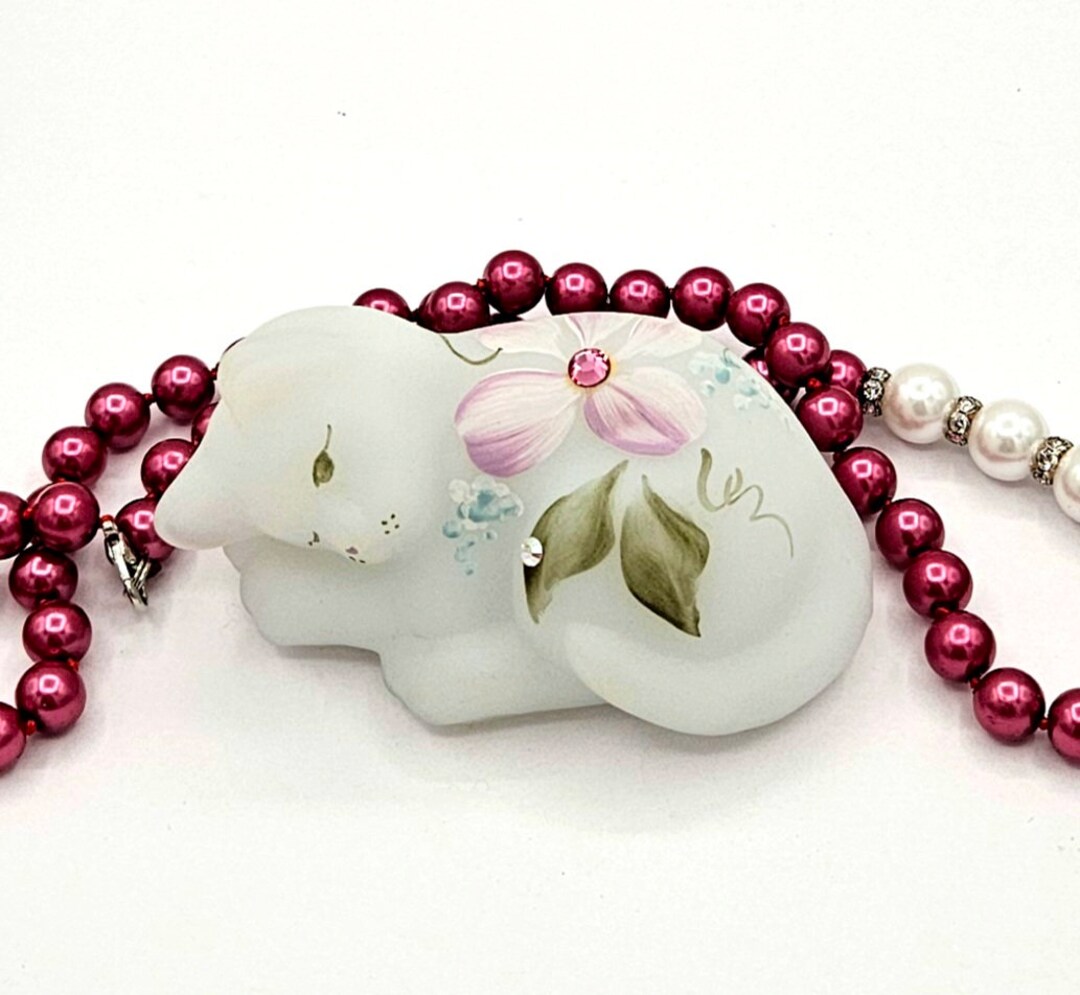 FENTON Sleeping Kitty Absolutely Adorable With Crystal Hand Painted ...