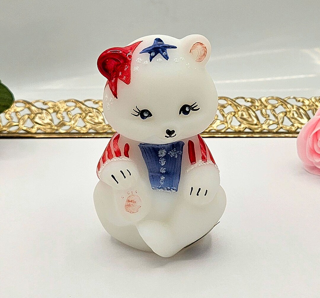 Fenton USA Bear With Red White and Blue Flag Paint Signed by Artist ...