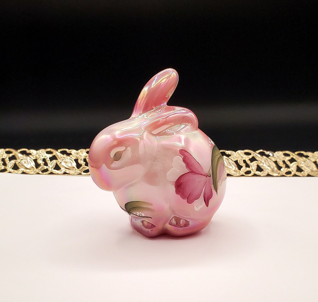 FENTON Glass Rosaline Iridescent Chubby Bunny Hand Painted Signed by ...