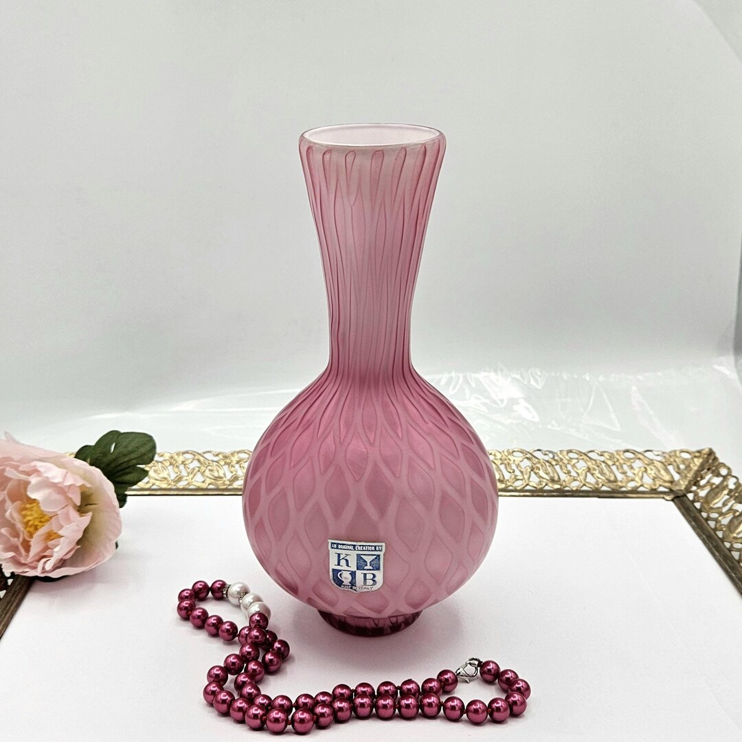 Murano Vase Pink Optic Criss Cross Absolutely Stunning With Sticker ...