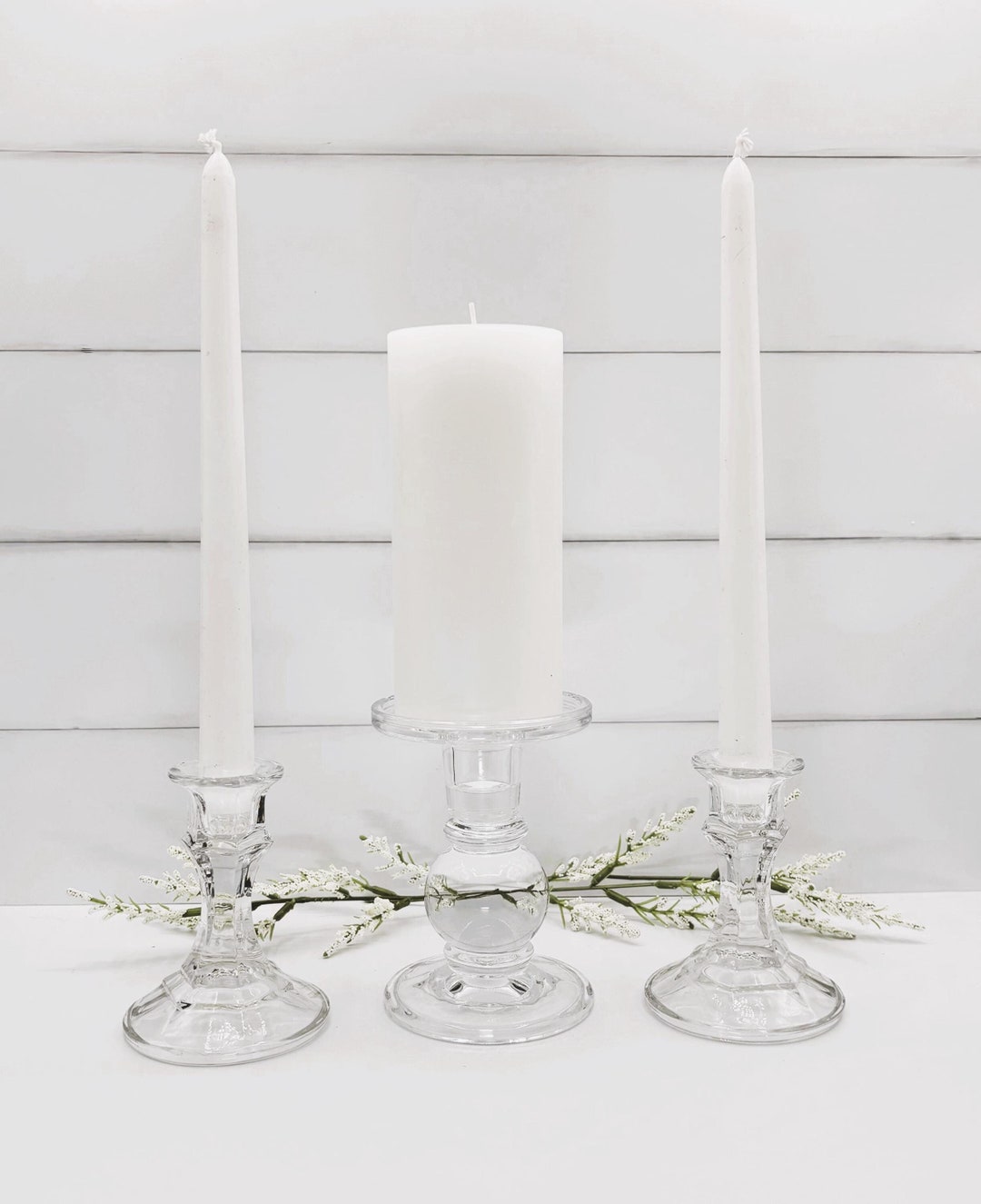 Glass Unity Set, Glass Unity Candle Holder Set, Wedding Unity Candle ...