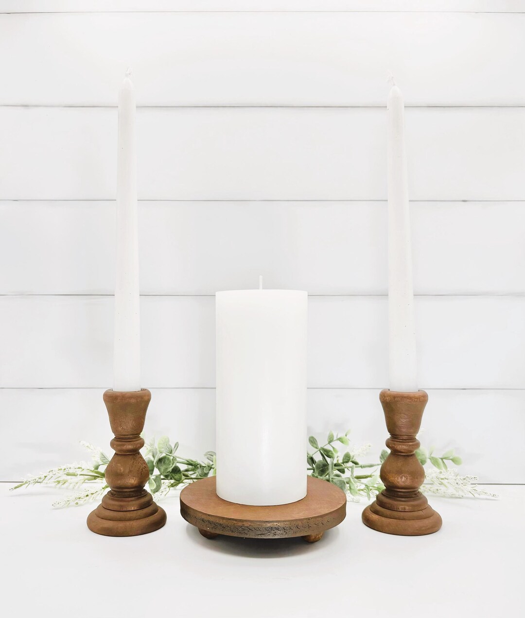 Brown Unity Candle Holders, 3 Piece Wood Unity Candle Holders, Unity ...