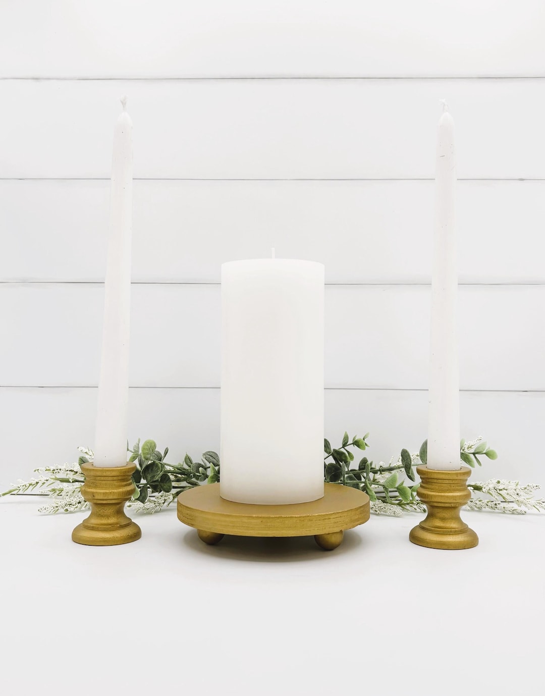 Gold Unity Candle Holders, Wood Unity Holder Set, Wedding Unity Set, 3 ...