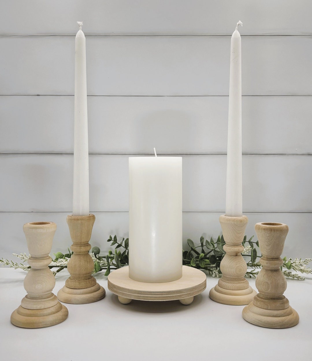 Family 5 Piece Unity Candle Holder Set, Natural Wood Unity Candle ...