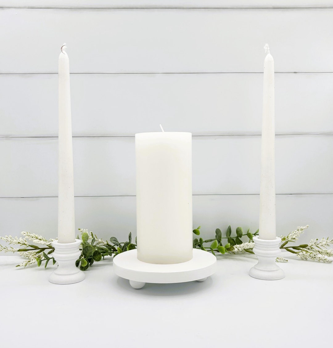 White Unity Candle Holders, 3 Piece Wood Unity Candle Holder Set, Unity ...