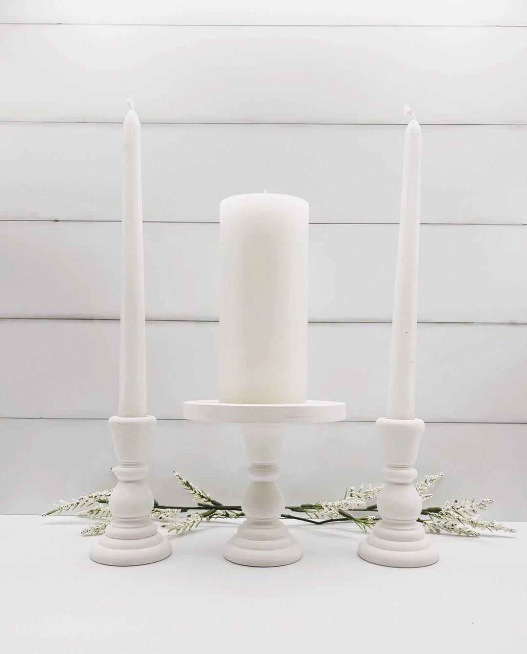White Unity Candle Holders, 3 Piece Wood Unity Candle Holder Set, Unity ...