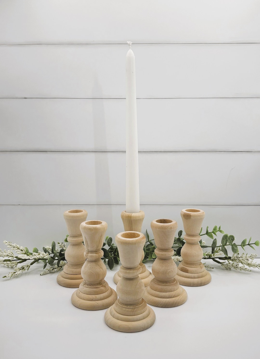 Unfinished 6 Piece Natural Wood Candlestick Holders, 4" Tall ...