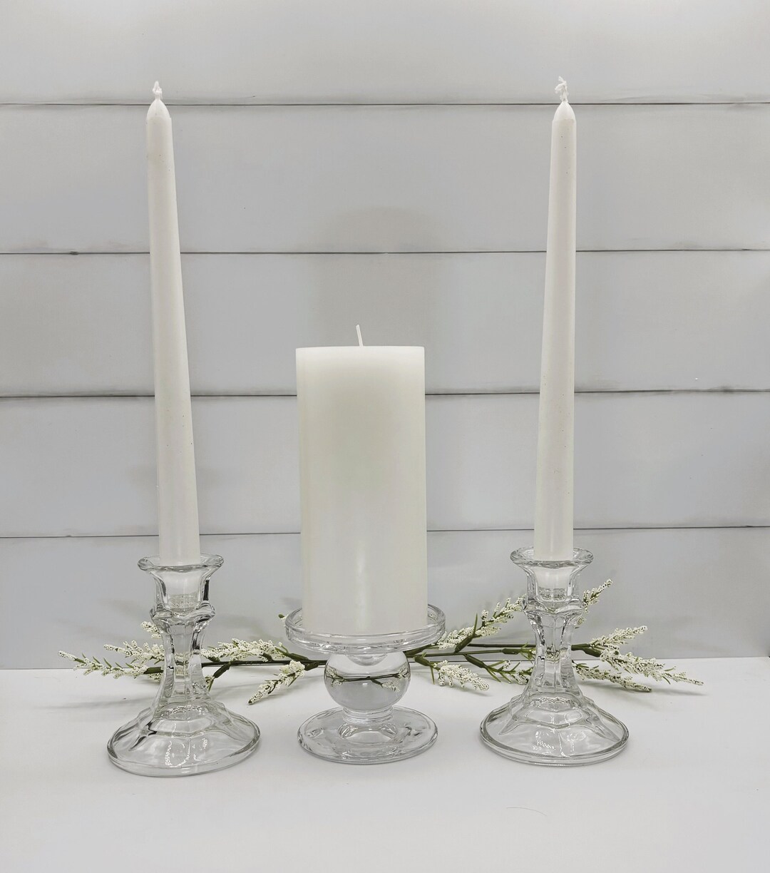 Glass Unity Set, Glass Unity Candle Holder Set, Wedding Unity Candle ...