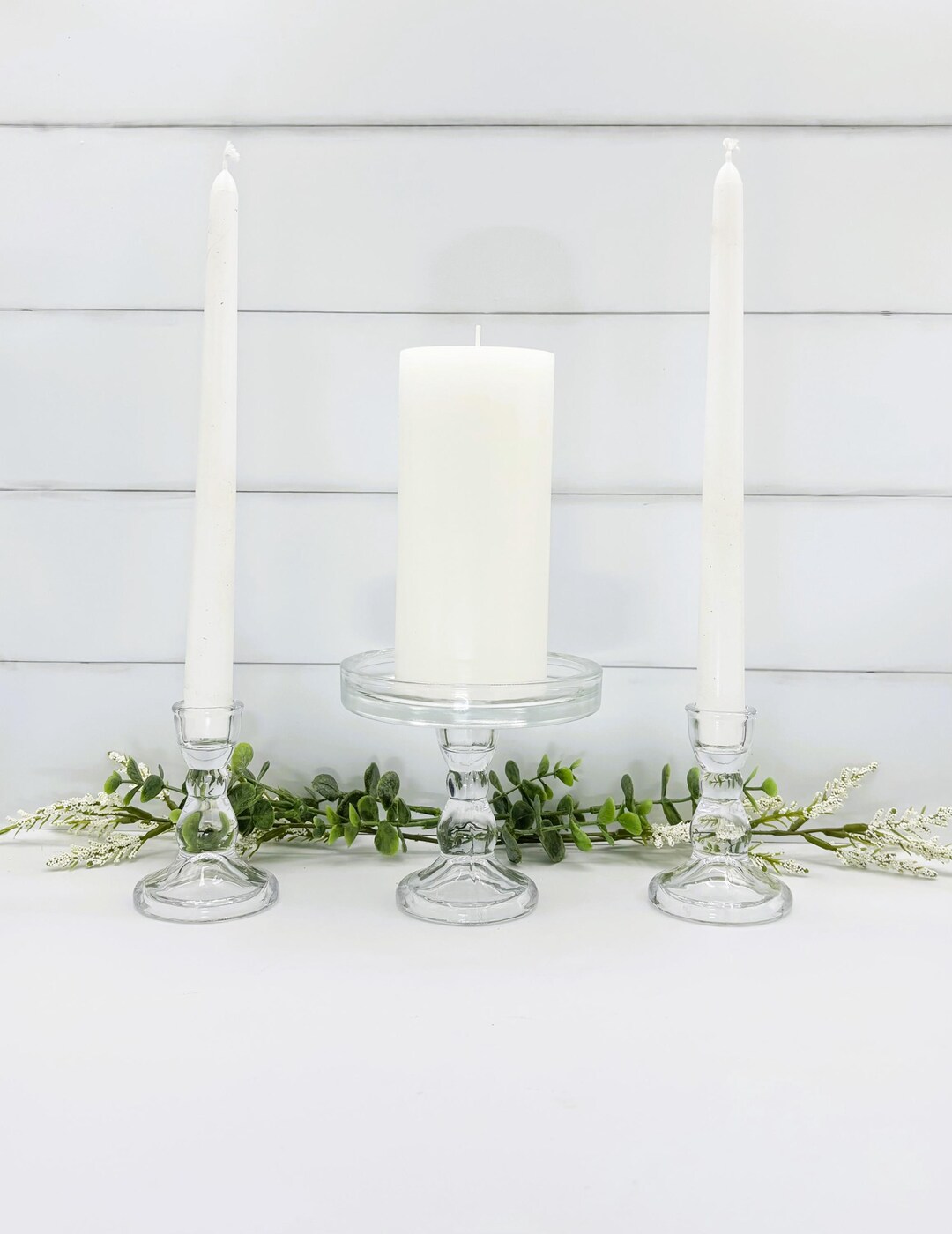 Glass Unity Set, Glass Unity Candle Holder Set, Wedding Unity Candle ...