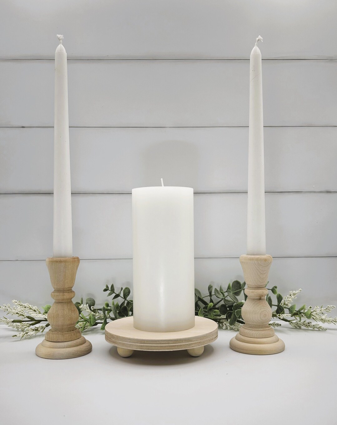 Unfinished 3 Piece Unity Candle Holder Set, Natural Wood Wedding Unity ...